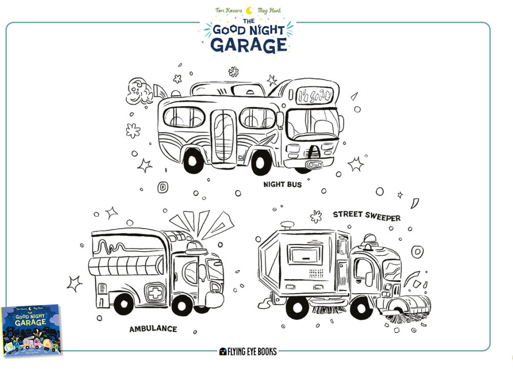 The Good Night Garage Colouring Sheets – Flying Eye Books